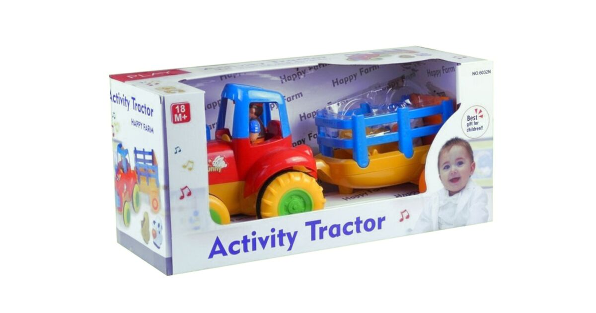 Set de joc cu tractor și remorcă cu fermier, vacă și cal, pentru copii ...