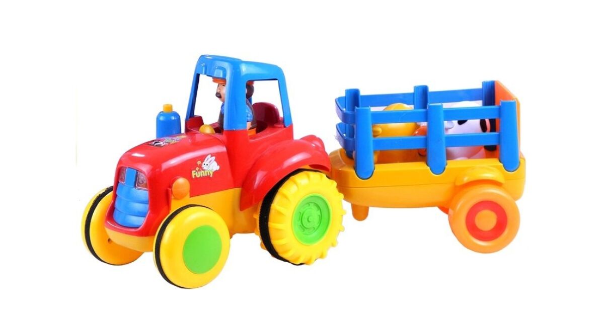 Set de joc cu tractor și remorcă cu fermier, vacă și cal, pentru copii ...