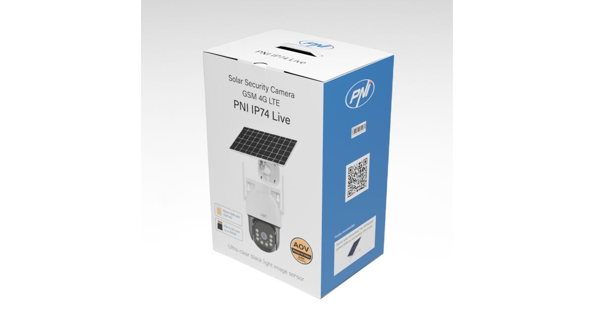 Kamera do monitoringu wideo PNI IP74 Live AOV Black Light 4MP GSM 4G z panelem słonecznym i ...