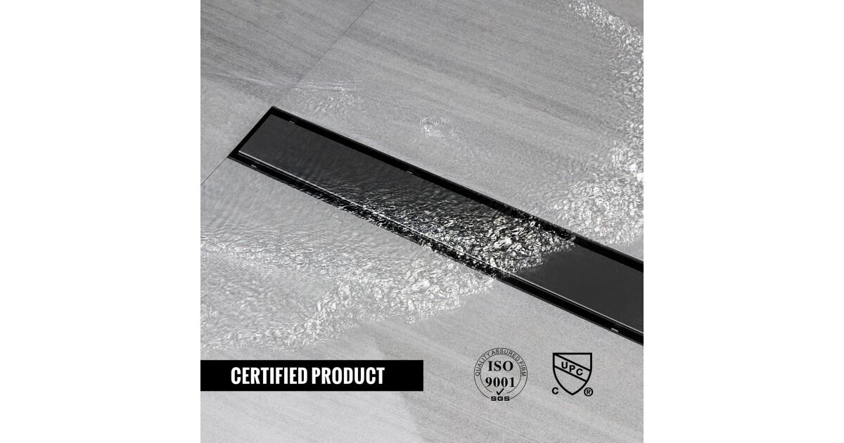 Rigolă de duș neagră 120 cm cu sifon rotativ 360° — Canal scurgere ...