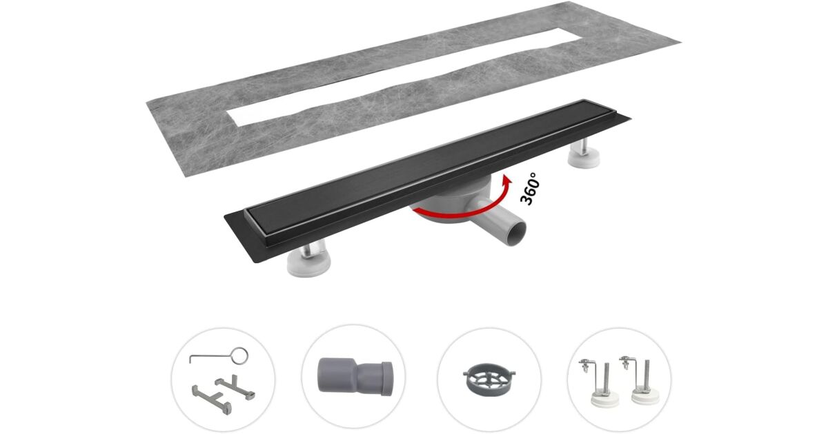 Rigolă de duș neagră 120 cm cu sifon rotativ 360° — Canal scurgere ...