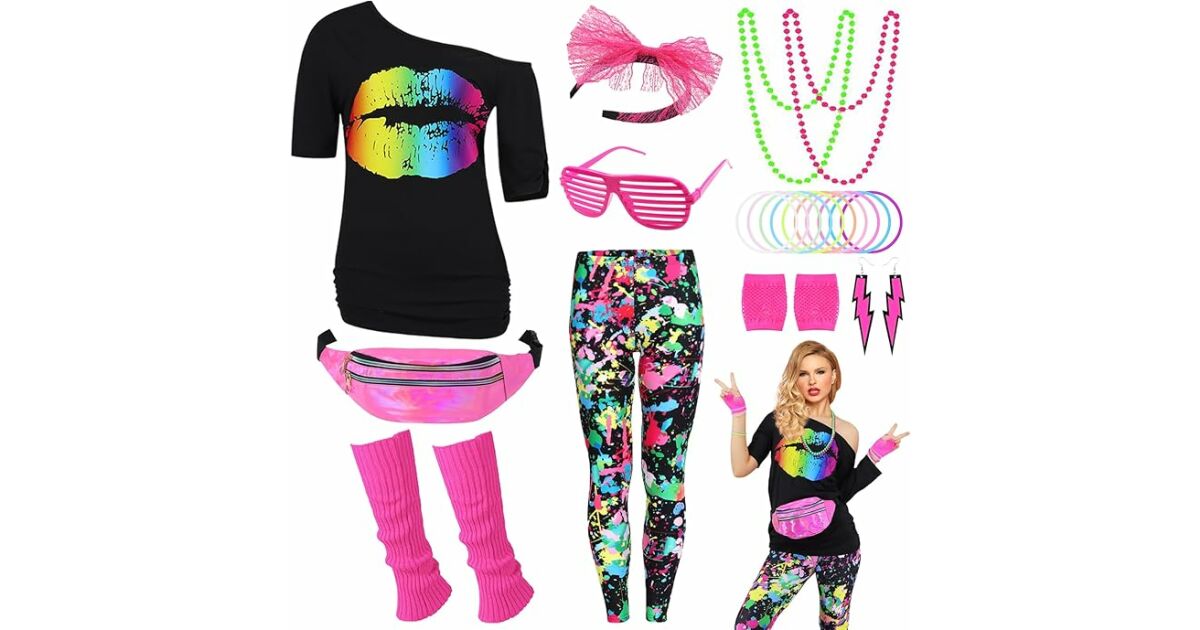 XXL méretű neon 80-as évek női jelmez szett parókával — Retro disco ...