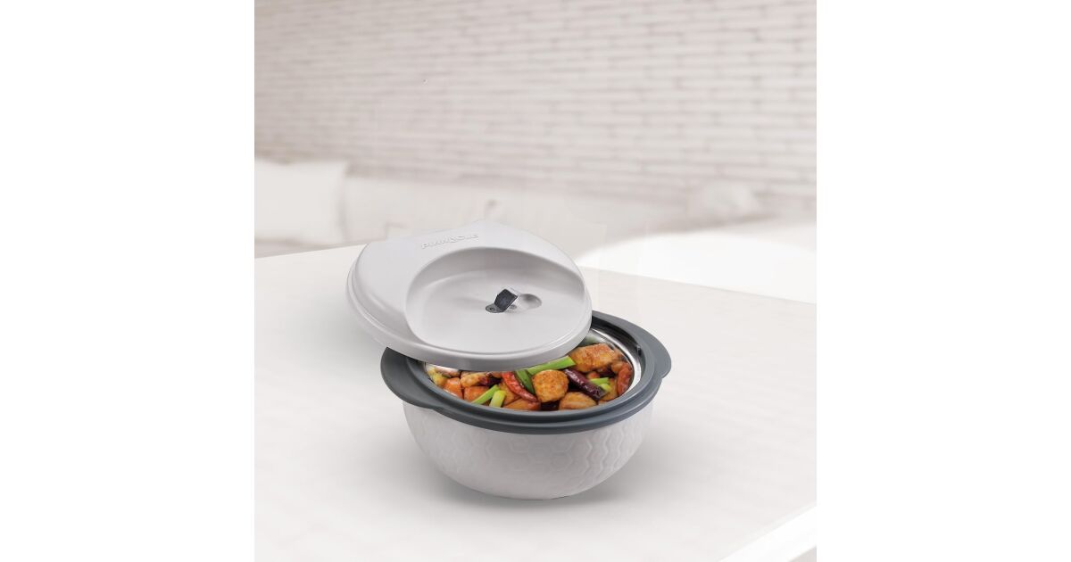 Caserolă gri din inox pentru microunde 935 ml — Recipient termoizolant ...