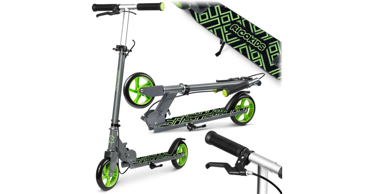 Gyerek roller, Ricokids Kodi, zöld, 14,5 cm PU kerekek, összecsukható ...