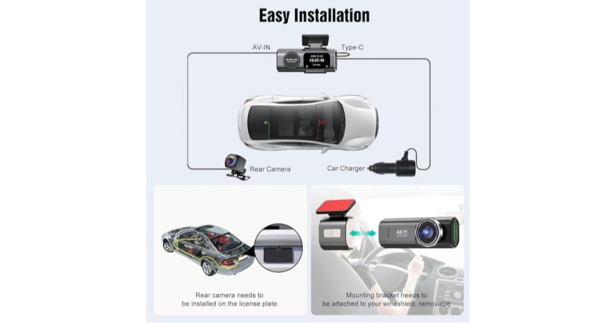 Camera Auto DVR A309, Camera de bord ultracompacta, 4K, 2160P ...