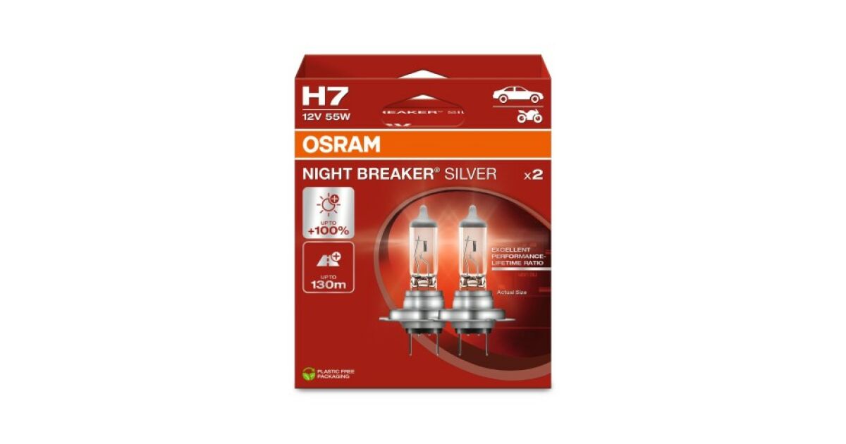 Set of 2 H7 NIGHT BREAKER SILVER Osram +100% 12V 55W Bulbs | Pepita.com