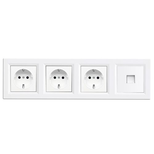 Priză cu trei prize cu împământare Nova IV cu conector UTP cu cadru alb ...