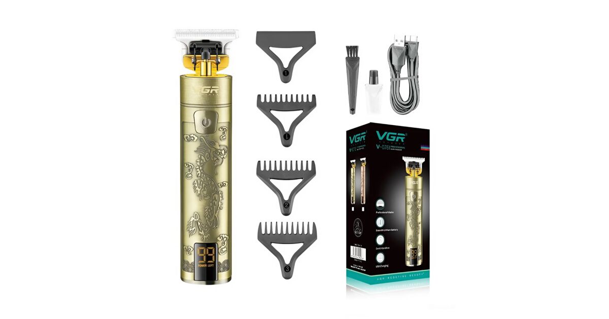 VGR-V076 LED kijelzős gravírozott hajnyíró titánium pengével és cserélhető fejekkel (BBV ...