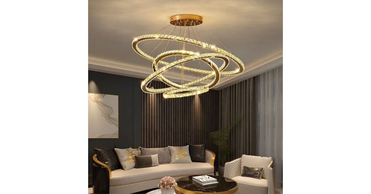 Lustra LED PRISM Luminis, Cristal si Metal, 210W, 4 Cercuri, Dimabila ...