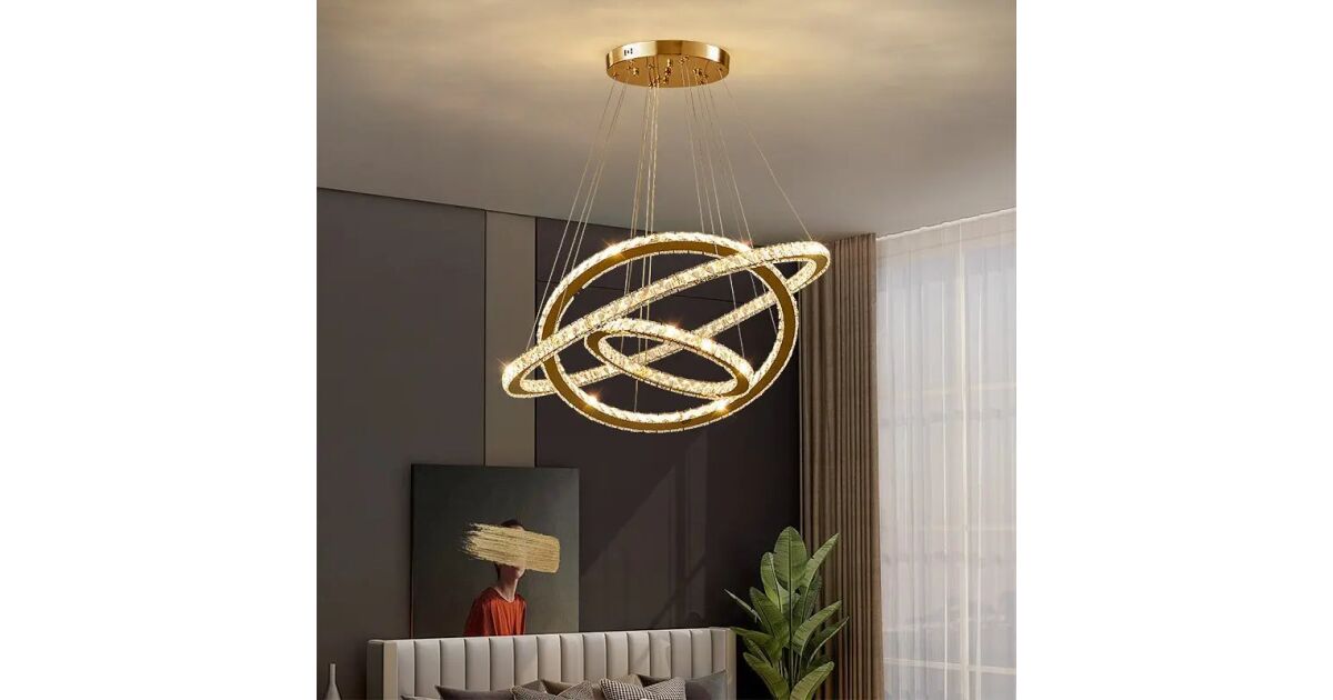 Lustra LED PRISM Luminis, Cristal si Metal, 210W, 4 Cercuri, Dimabila ...