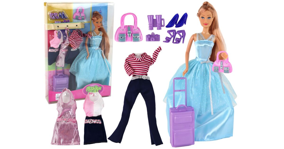 Set de costume pentru păpuși cu valiză de călătorie și accesorii ...