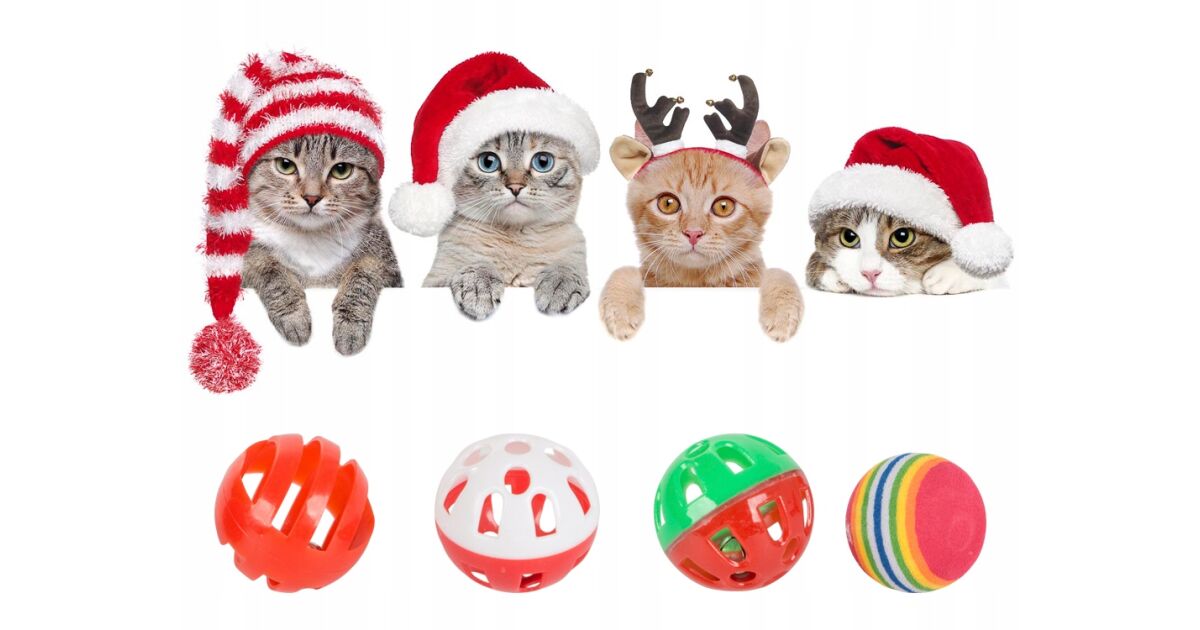 Set 9 jucarii cadou de Craciun pentru pisica, Zola, 5 mingii, Mos ...