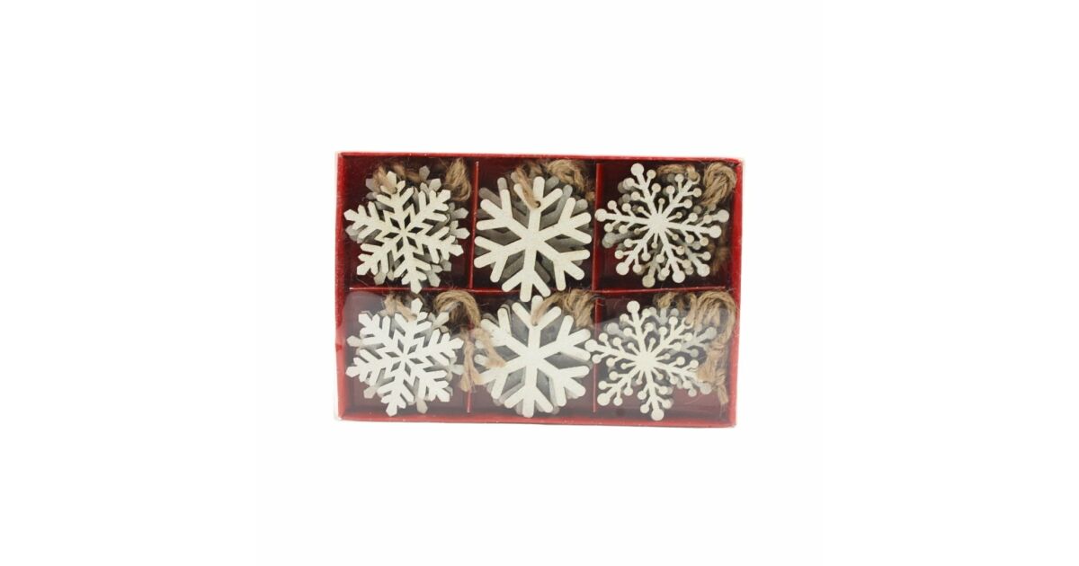 Set 18 decorațiuni, din lemn, model fulgi de nea, Xmas Magic | Pepita.com