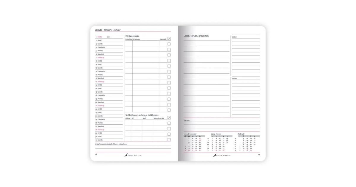 Dolce Blocco Secret Planner, heti tervező, 13x20cm, 2026, Sweet Birdy ...