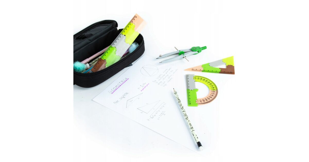 Set de geometrie 4 piese, Zola, rigla 20 cm, echer, raportor, compas ...