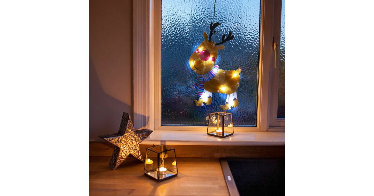 Decor fereastra LED PVC - ren - 28 x 17 cm - 3 x AAA | Pepita.com