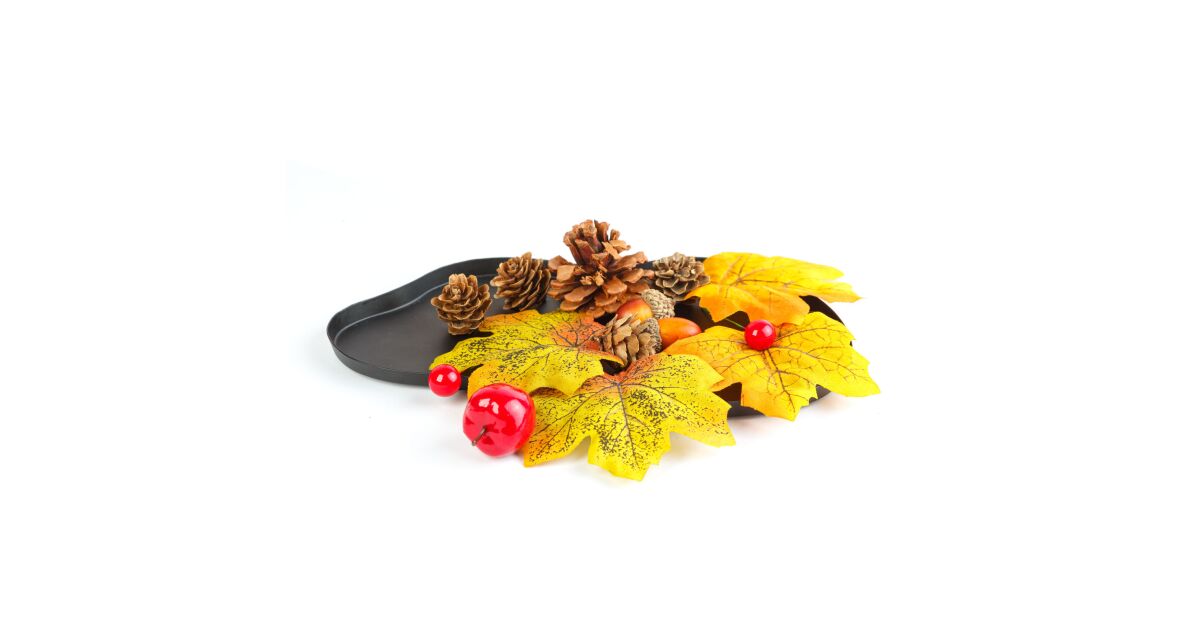 Decoratiune de toamna – Set frunze, conuri de brad si dovleci – 4 ...