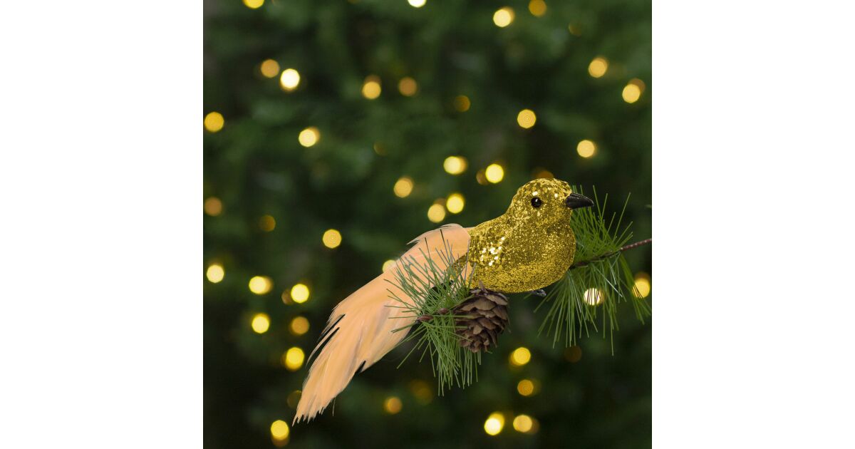 Ornament de Craciun - pasare cu sclipici - cu clema - aurie - 2 buc ...