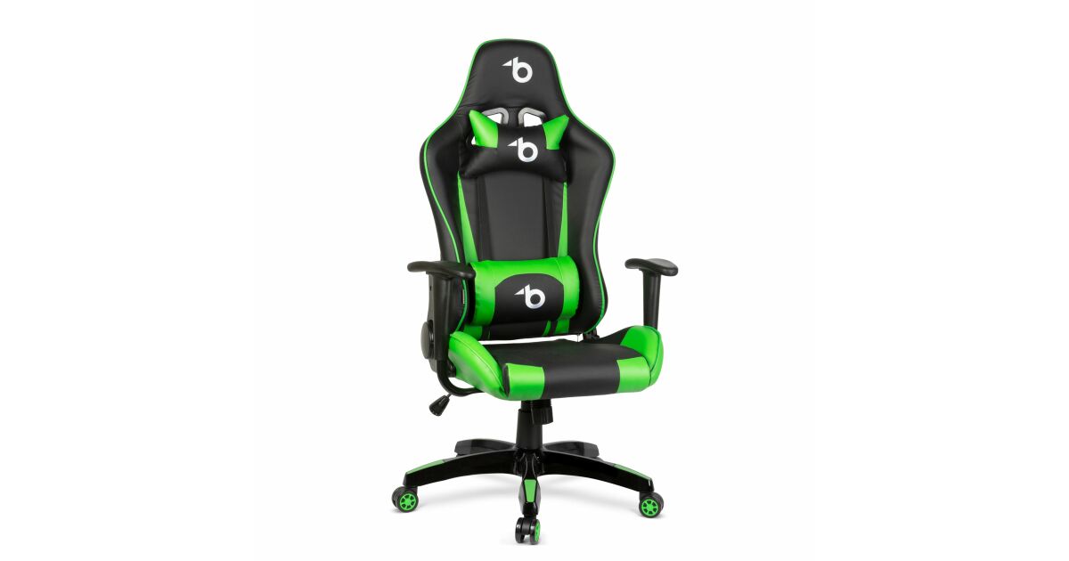 Scaun verde de gaming - cu perna de talie si perna pentru cap | Pepita.com