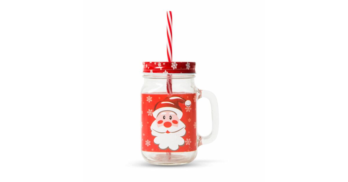 Pahar de sticla - model ulcior- cu capac metalic si pai | Pepita.com