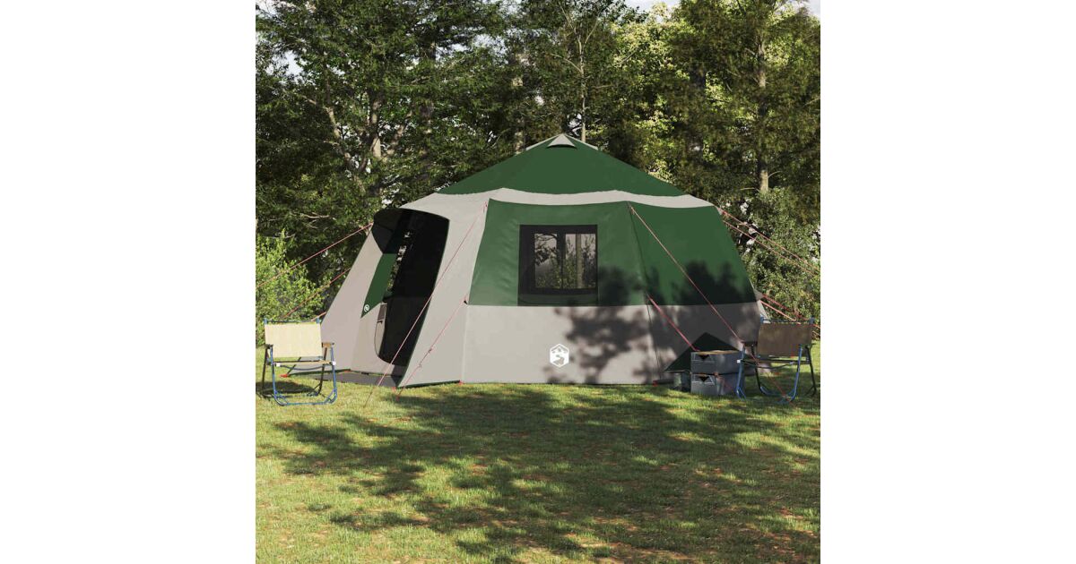 vidaXL Cabin Tent 12-Person tetővel Zöld és Szürke 500 x 500 x 294 cm ...