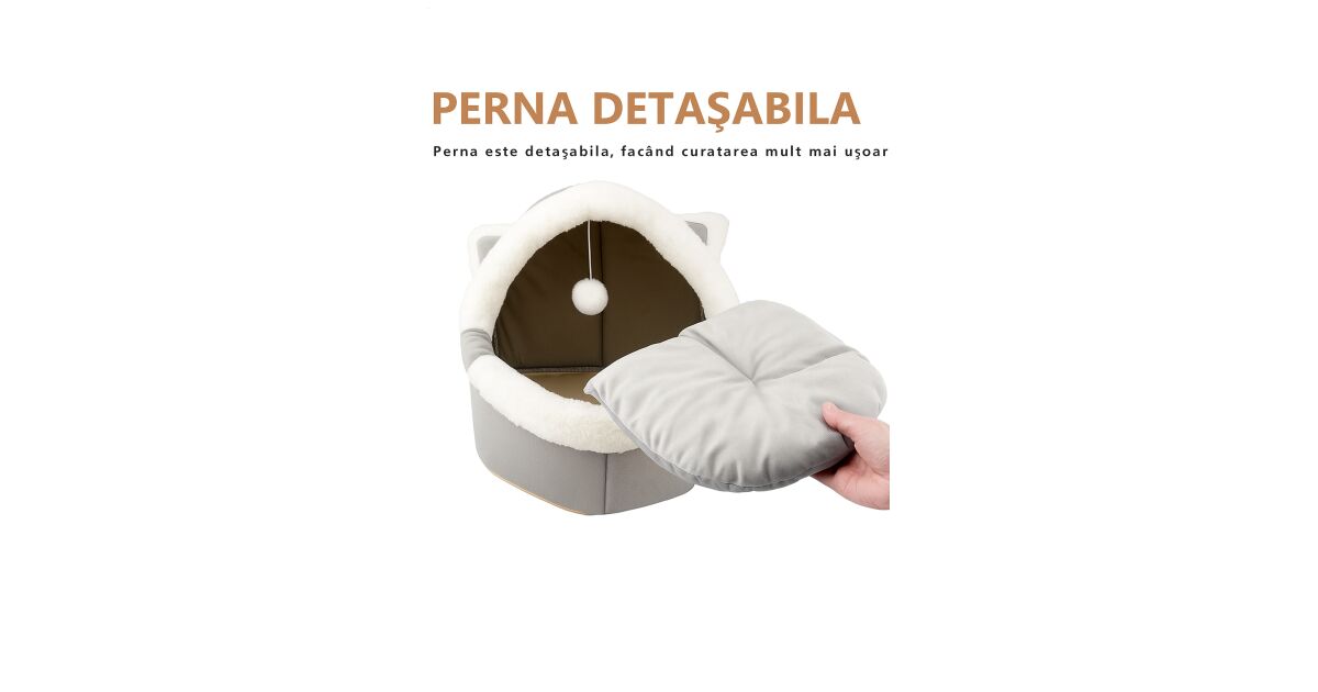 Culcus pentru pisici tip casuta Brivoo, gri, M 30x30x31 cm, design cu ...