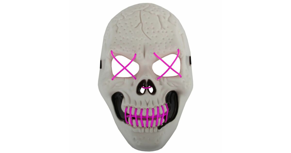 Masca Halloween model craniu, Zola, alba cu leduri mov, din plastic ...