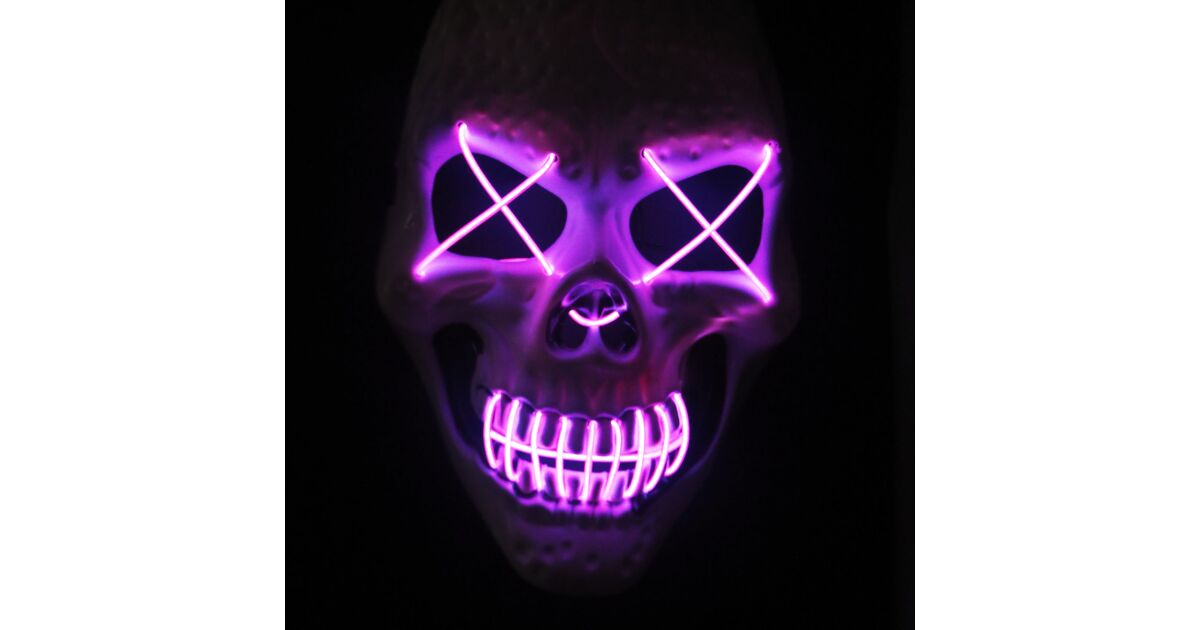 Masca Halloween model craniu, Zola, alba cu leduri mov, din plastic ...