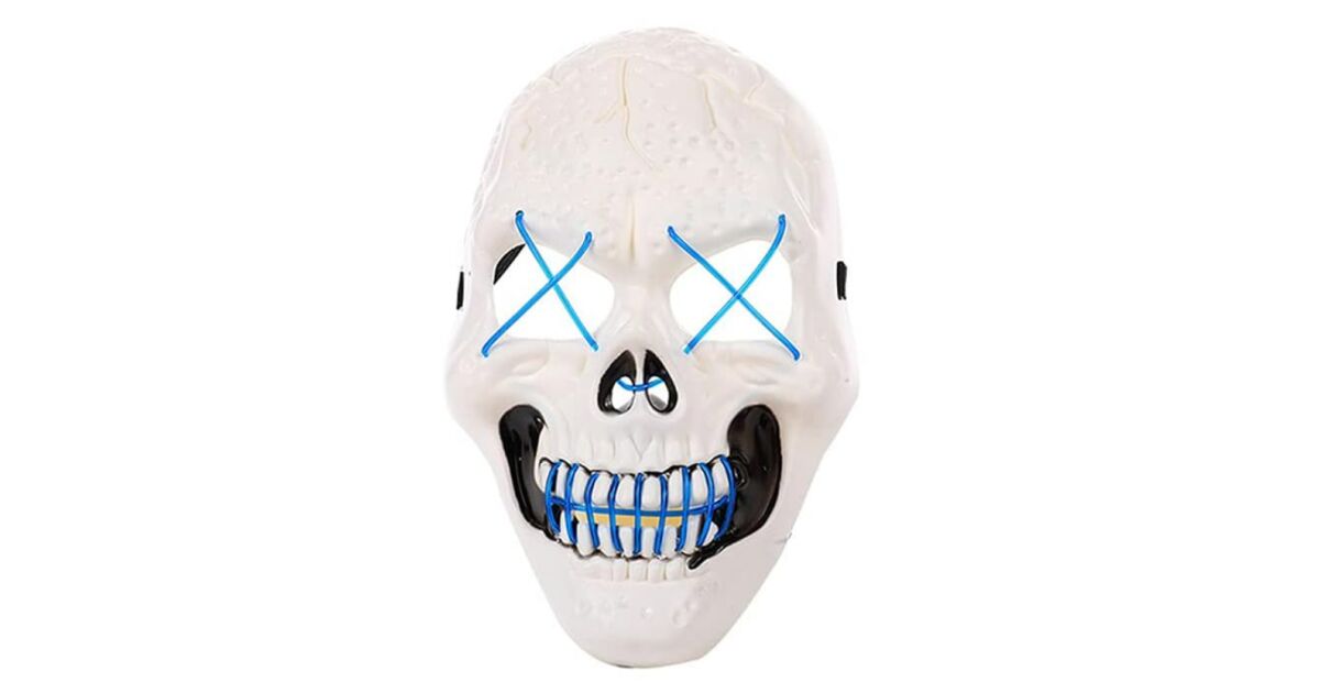 Masca Halloween model craniu, Zola, alba cu leduri albastru, din ...
