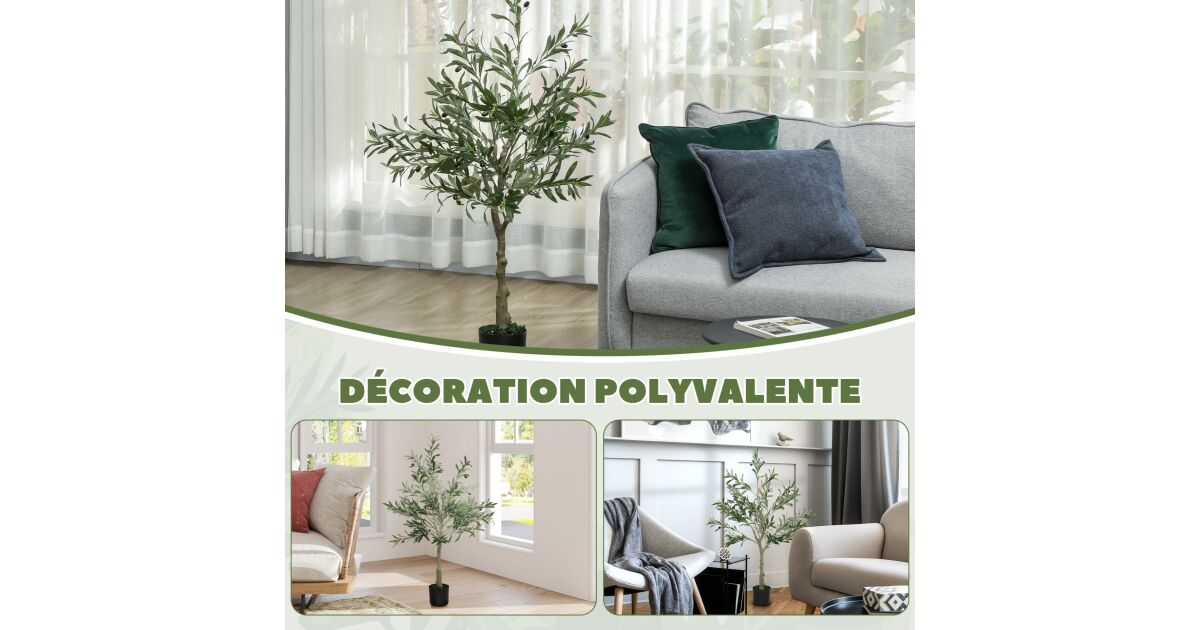 HOMCOM Plantă Artificială de Măslin cu 450 de Frunze, 20 de Măsline și ...