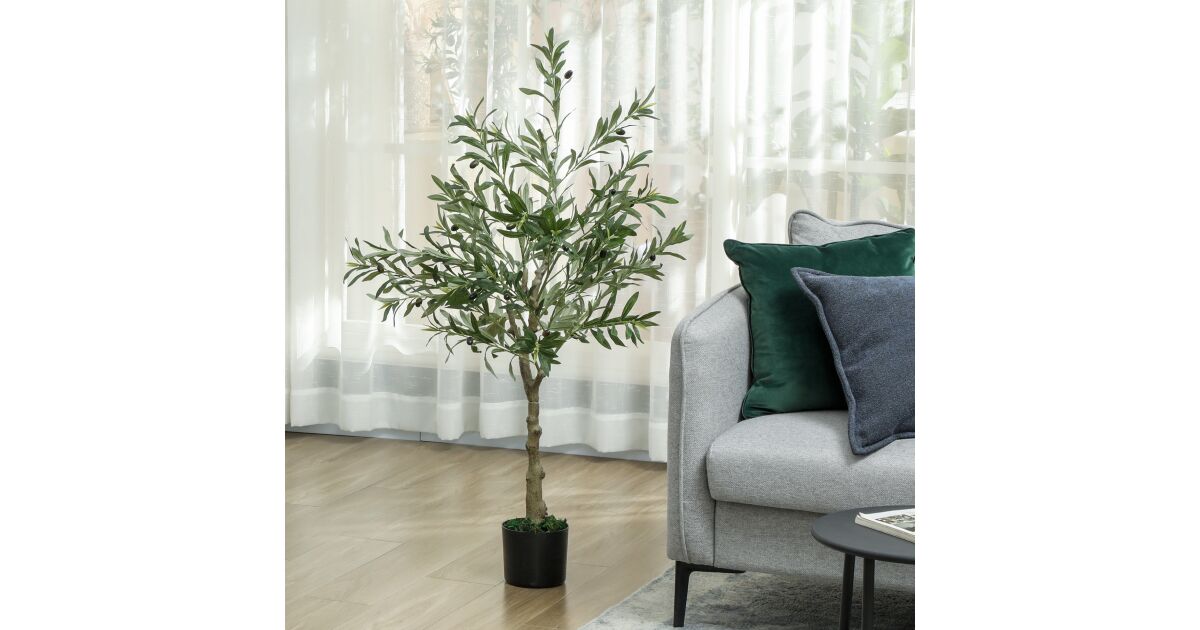 HOMCOM Plantă Artificială de Măslin cu 450 de Frunze, 20 de Măsline și ...