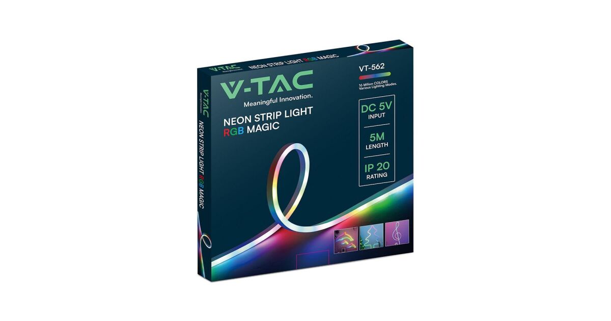 V-TAC 5V okos RGB neon futófény LED szalag szett IP20 SMD 30 db/m ...