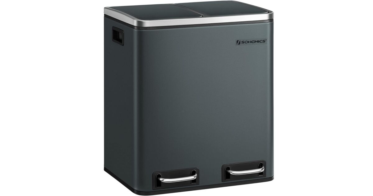 Cos de gunoi din inox cu 2 compartimente colectare selectiva, cu galeti ...
