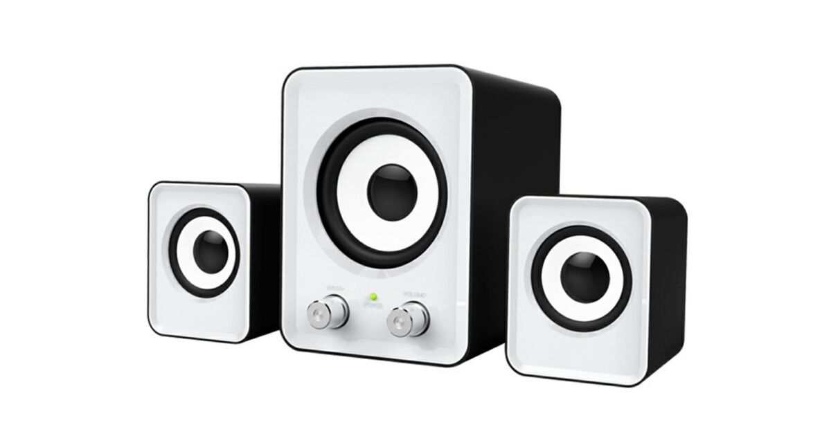 Boxe pentru computer, Zola®, cu subwoofer, albe, putere 11W, reglarea ...