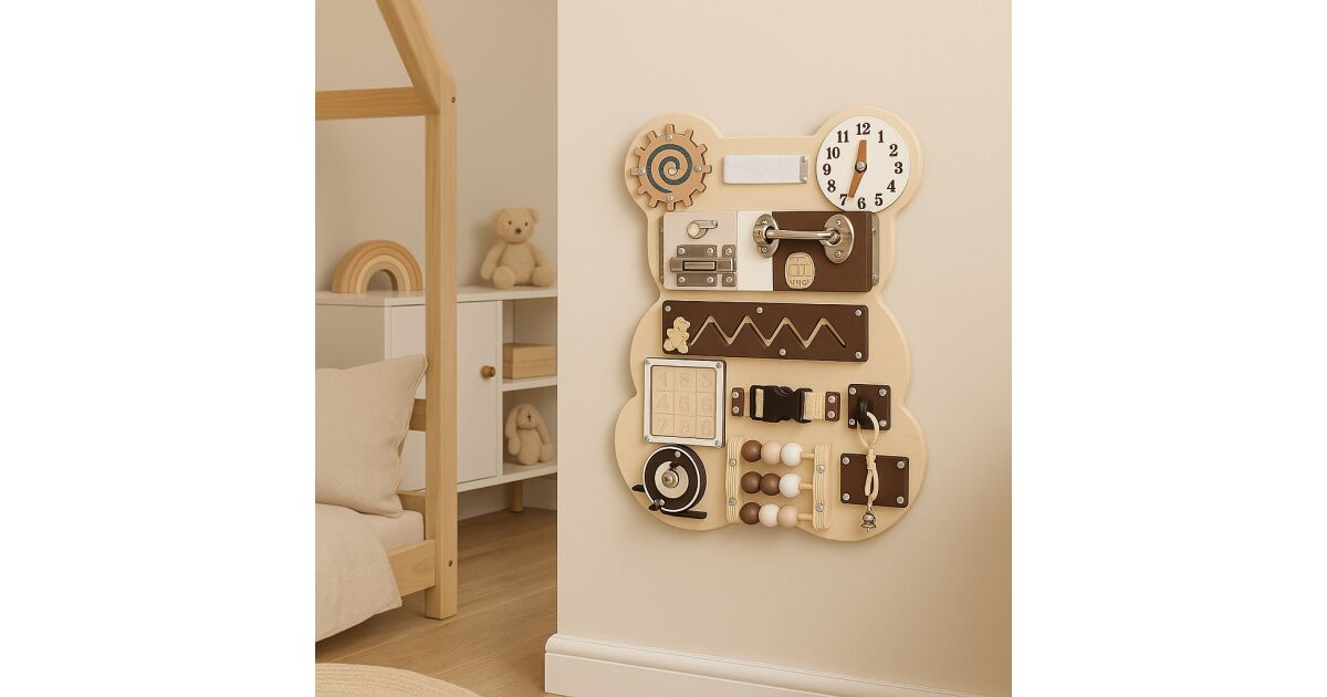 Drewniana Tablica Manipulacyjna Miś GINGER HOME – Montessori Busy Board ...