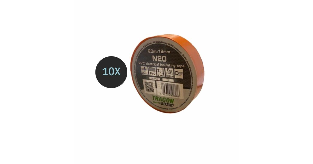 Sada 10 kusov izolačných pások Tracon Electric N20 20mx18mm oranžová ...