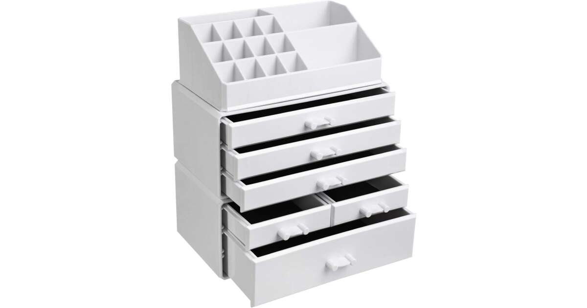 Akril sminkrendező, 6 fiókos sminkrendező 24 x 30 x 13,5 cm, fehér ...