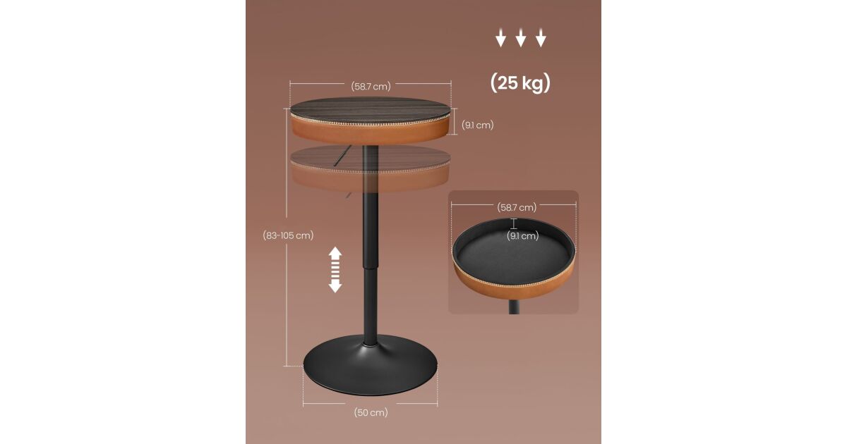 Masa de bar maro caramel, 59x59x(83-105) cm â€“ inaltime reglabila ...