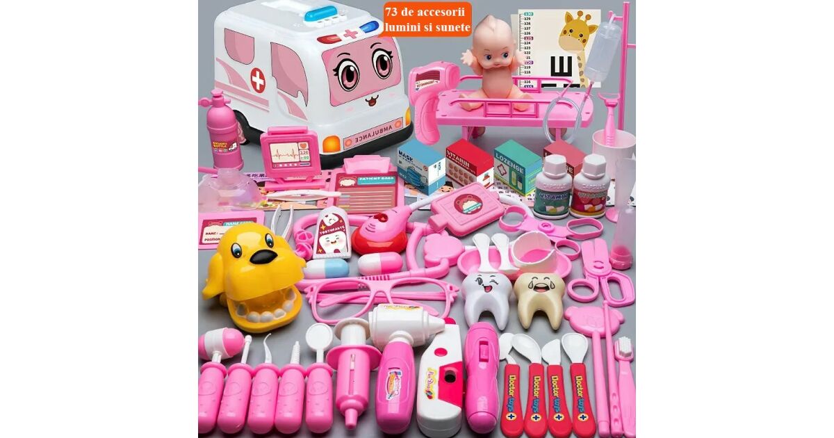 Trusa medicala cu 73 de accesorii pentru copii, ambulanta interactiva ...