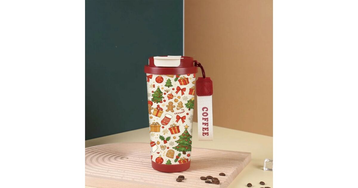 Termos Premium 316 Inox, Editie Speciala de Craciun, 530 ml, Izolare 12h, Duza Eleganta, Dubla ...