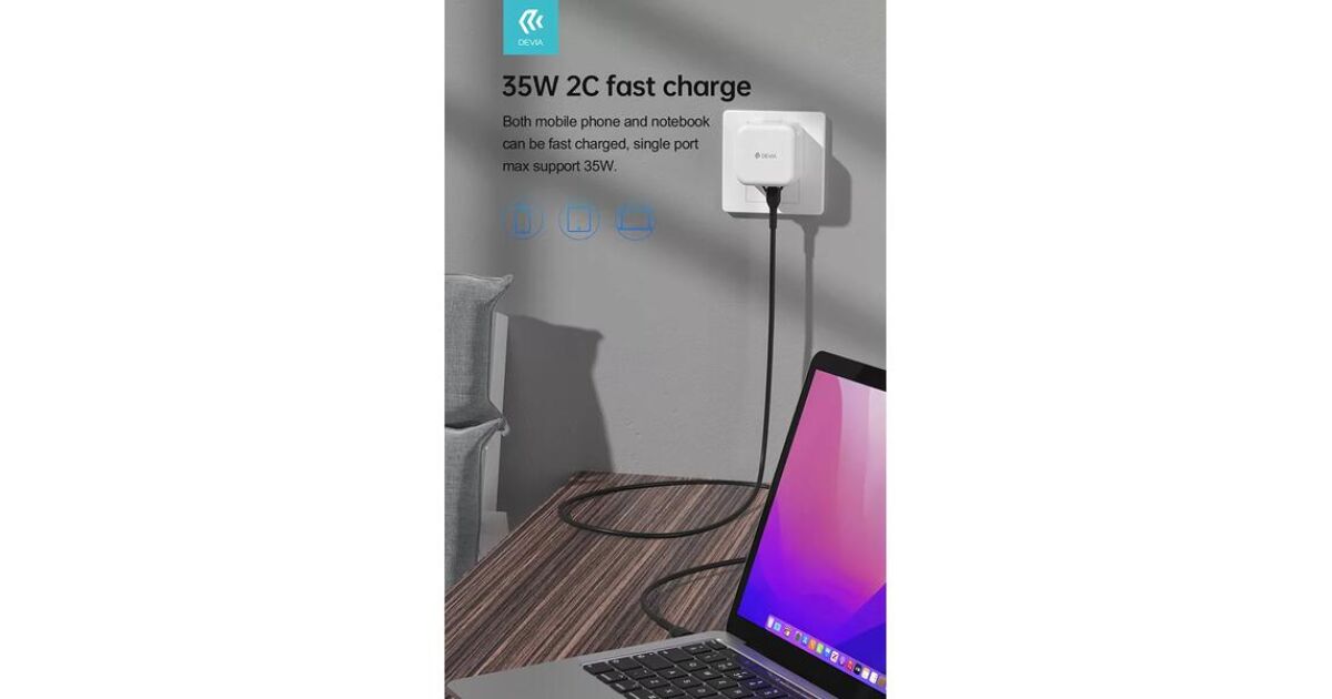 Devia Extreme Speed Series hálózati töltő adapter 2 x USB Type-C ...
