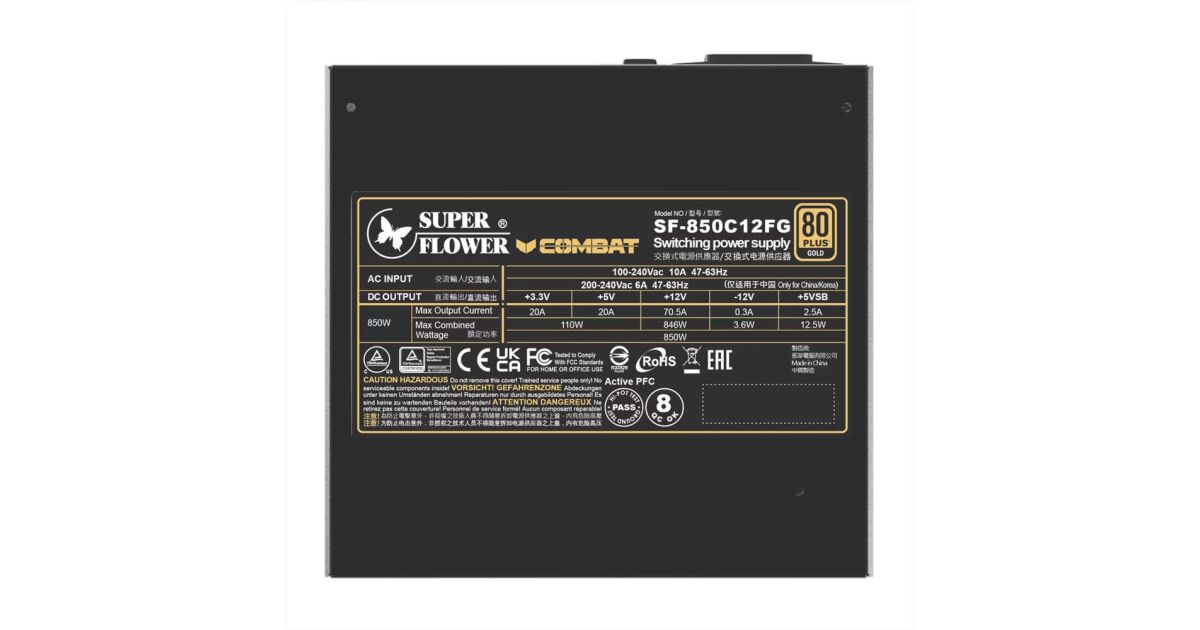 Super Flower Combat FG 850W ATX 3.1 teljesen moduláris tápegység, 80 ...