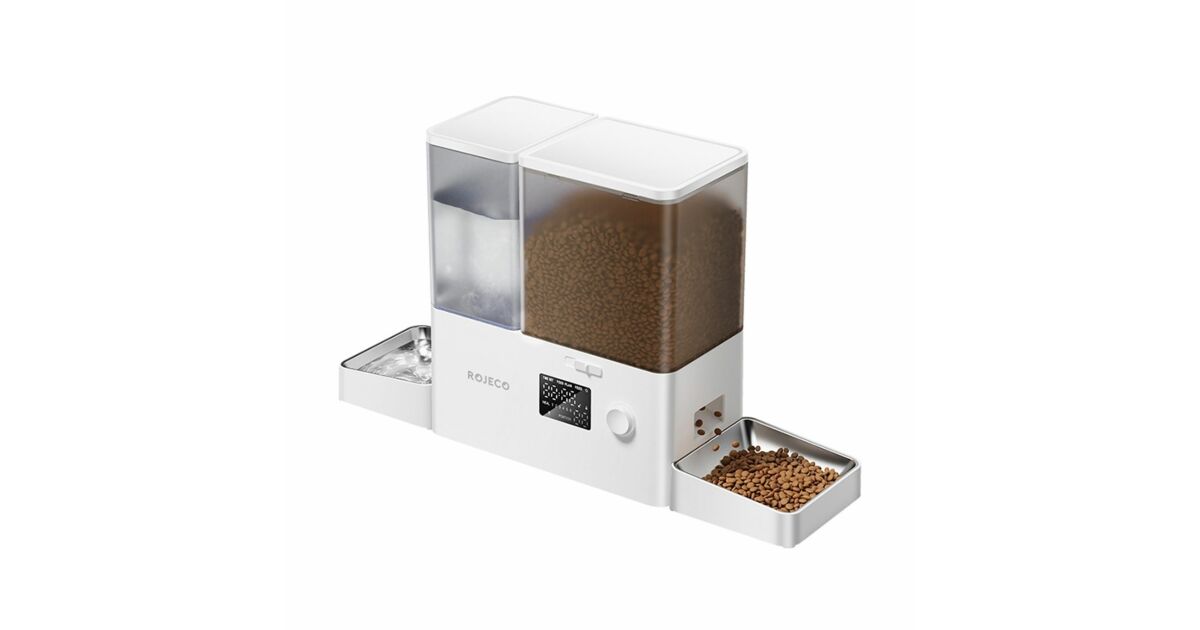 Rojeco 2 in 1 kisállat vízkút 3.5L és etető 5L gombos szökőkút fehér ...