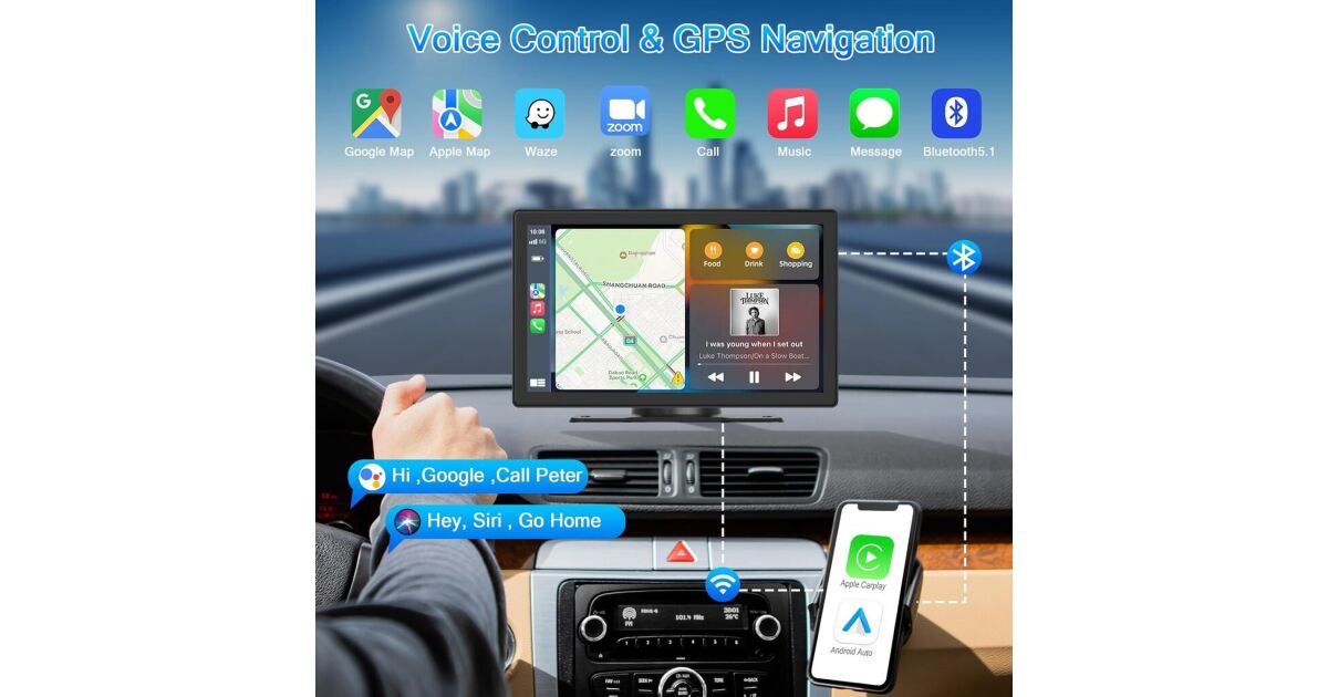 Tablet dotykowy do samochodu, 9 cali, bezprzewodowy, czerwony, CarPlay ...