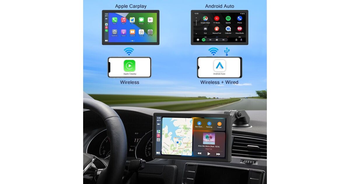 Tablet dotykowy do samochodu, 9 cali, bezprzewodowy, czerwony, CarPlay ...