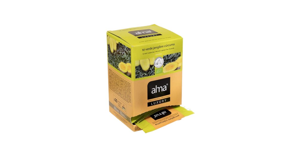 Ceai verde bio 20 plicuri, Alma Teas, Luxury, ghimbir si turmeric, 40 g ...