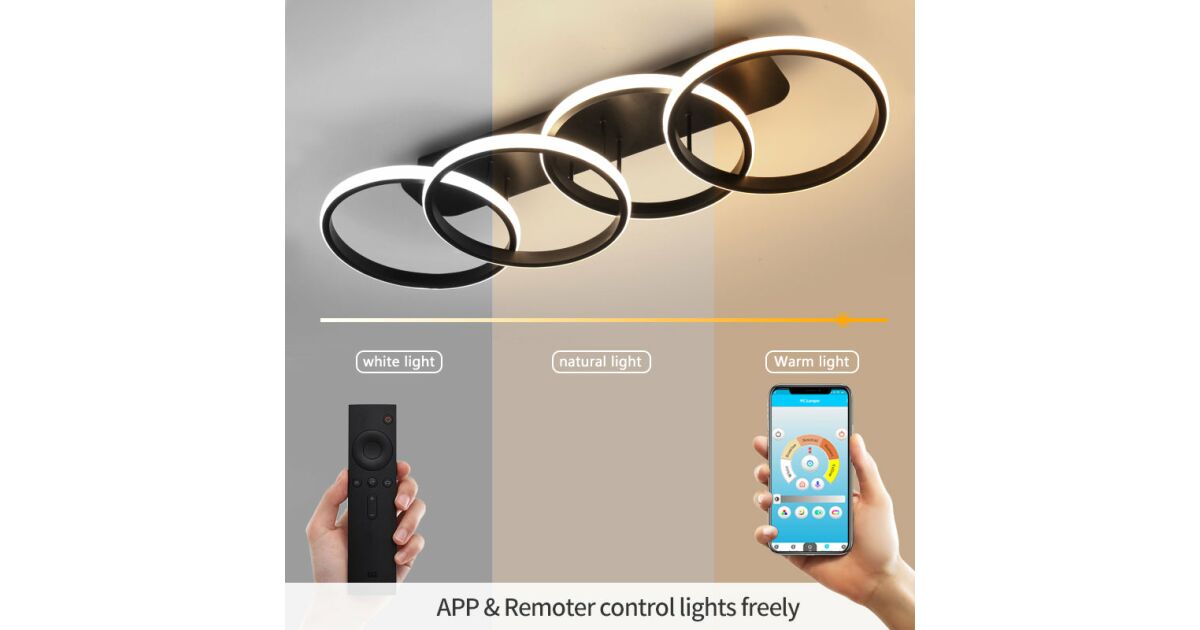 Lustra LED ELIO 47W, 4 Cercuri, Liniara, lumina Rece/Calda/Neutra ...