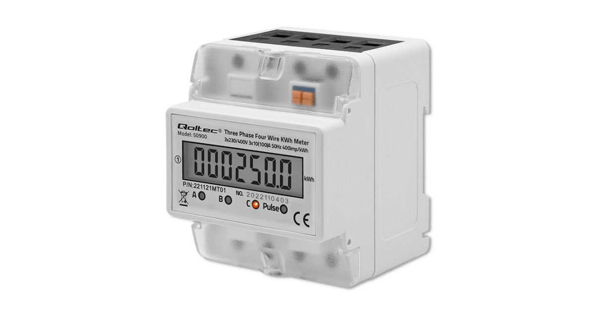 Contor de consum de energie pe sina DIN, Qoltec, 230V, LCD, 4P | Pepita.com