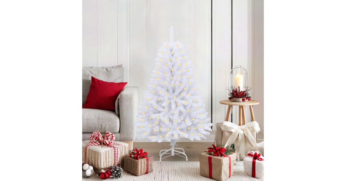 vidaXL Brad de Crăciun artificial cu 150 LED Alb 120 cm PVC și Metal ...