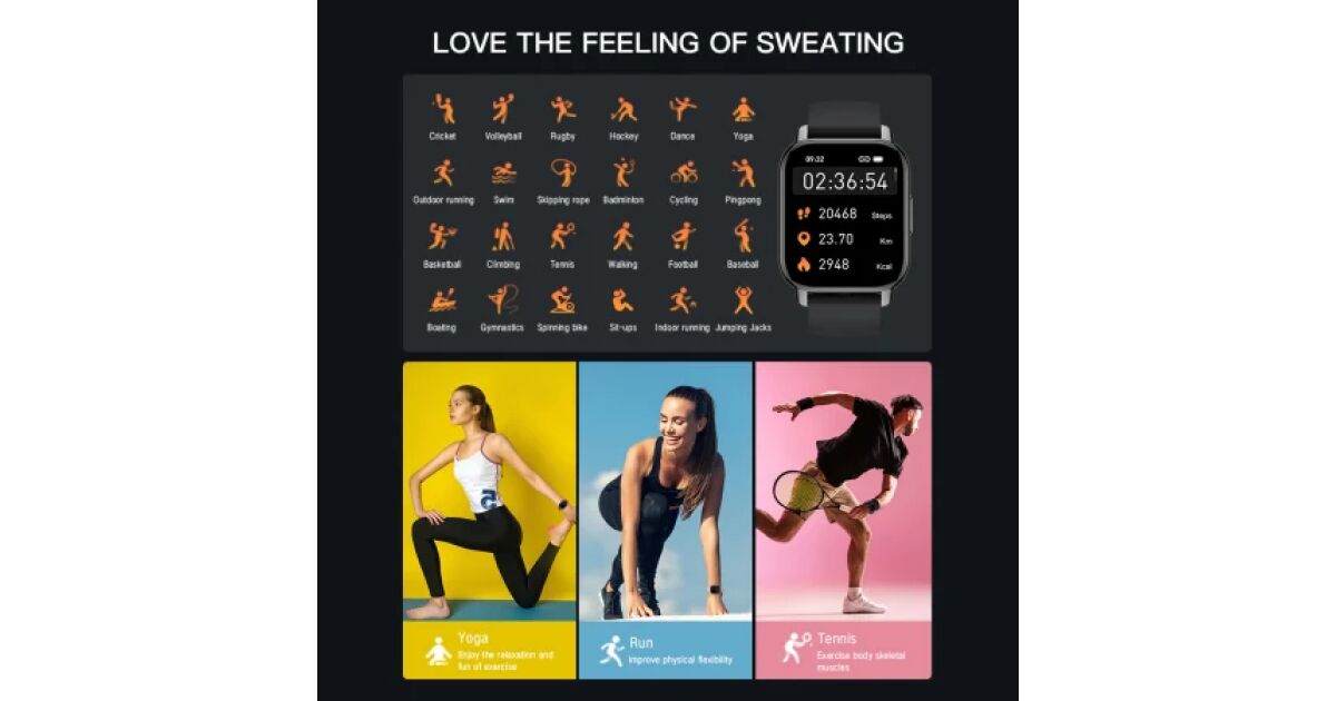 Smartwatch Tio 1.85 Fitness Tracker inch 280mAh Pedometru Bataile ...